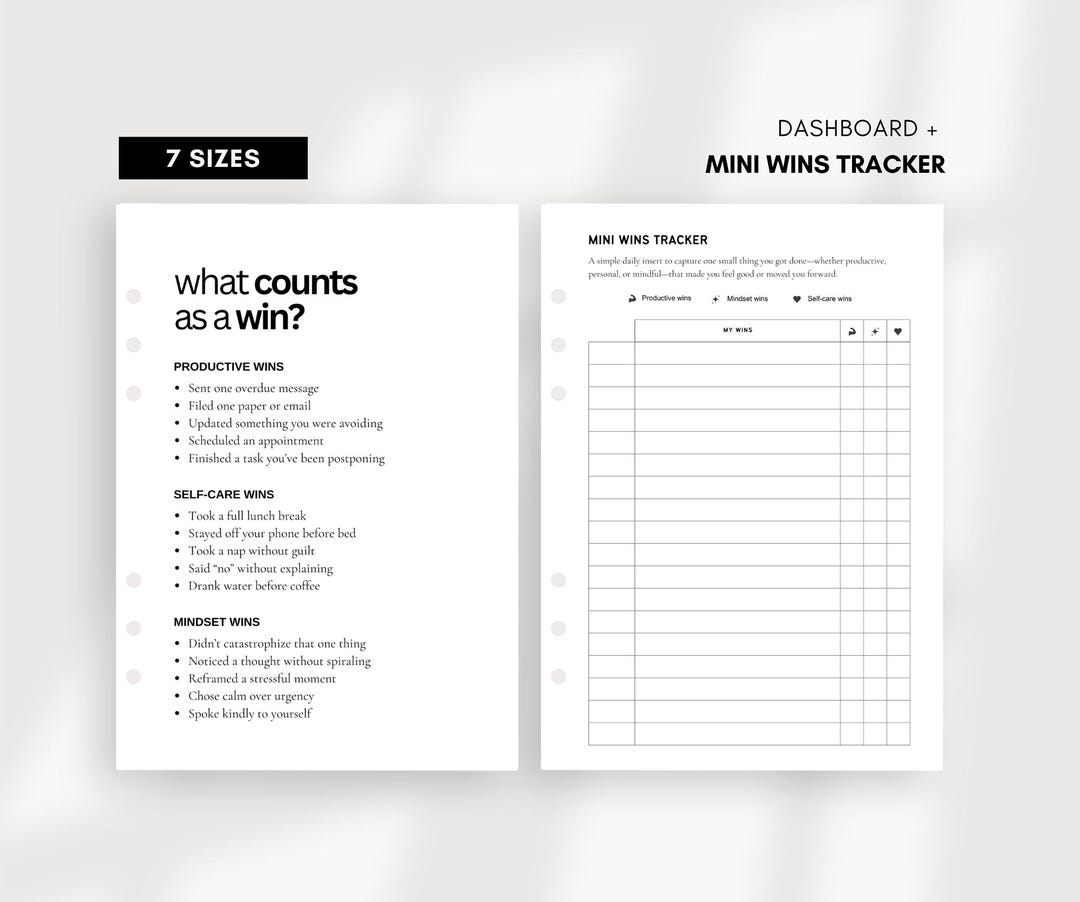 Mini Wins Tracker Printable Insert: A5, Half Letter (PDF) - Etsy