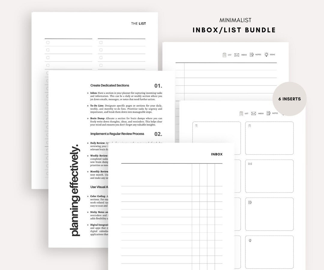 Minimalist Planner Dashboard: Inbox/list Bundle (digital Download) - Etsy