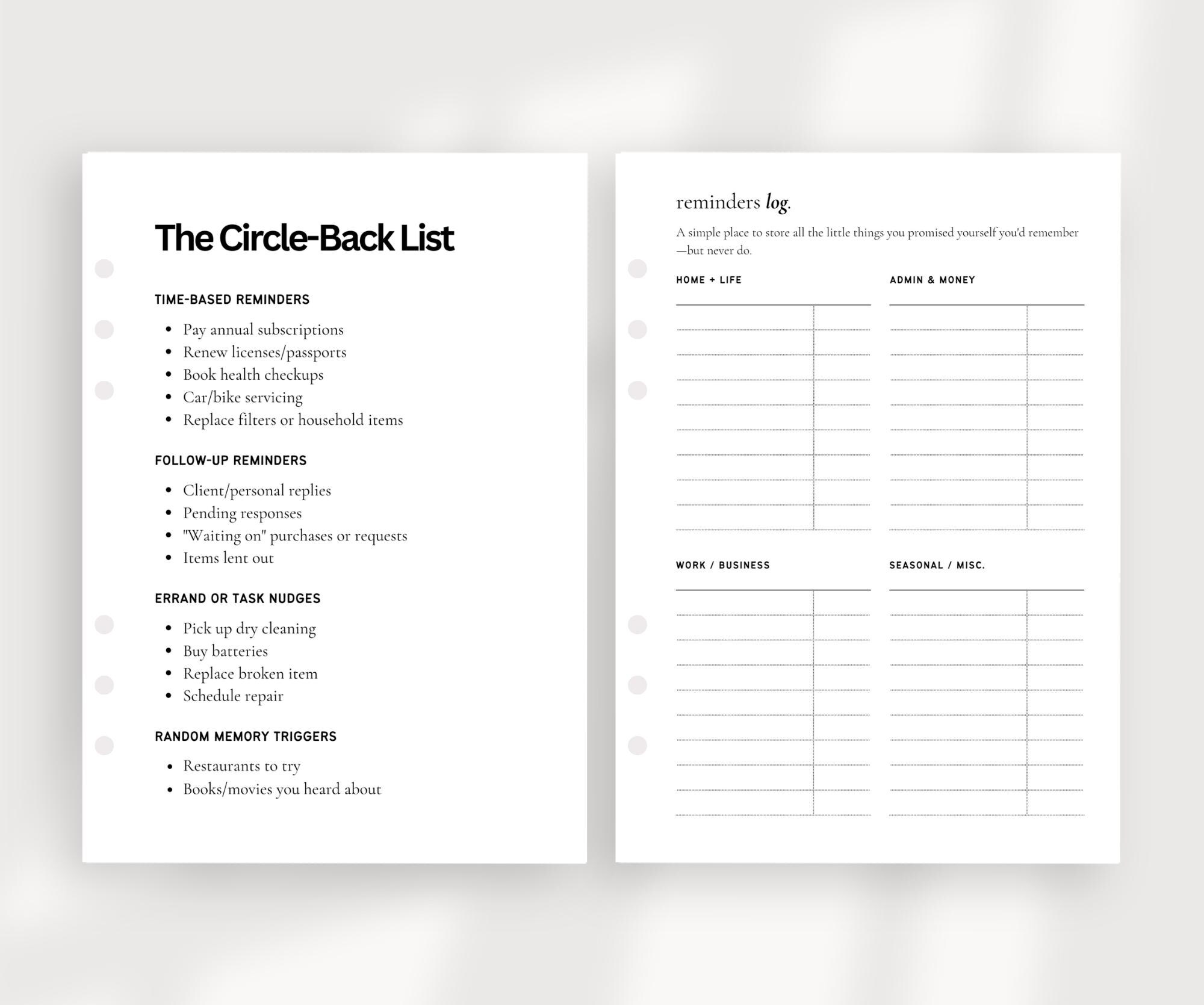 Reminders Log Printable: Task Tracker Checklist (digital PDF) - Etsy