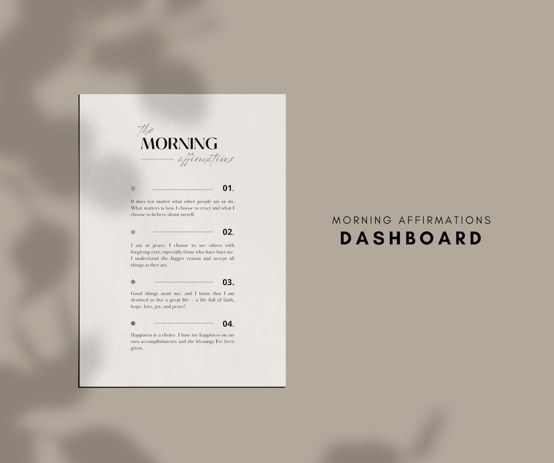 Printable Morning Affirmations Dashboard: Minimalist Planner (A4, A5 ...
