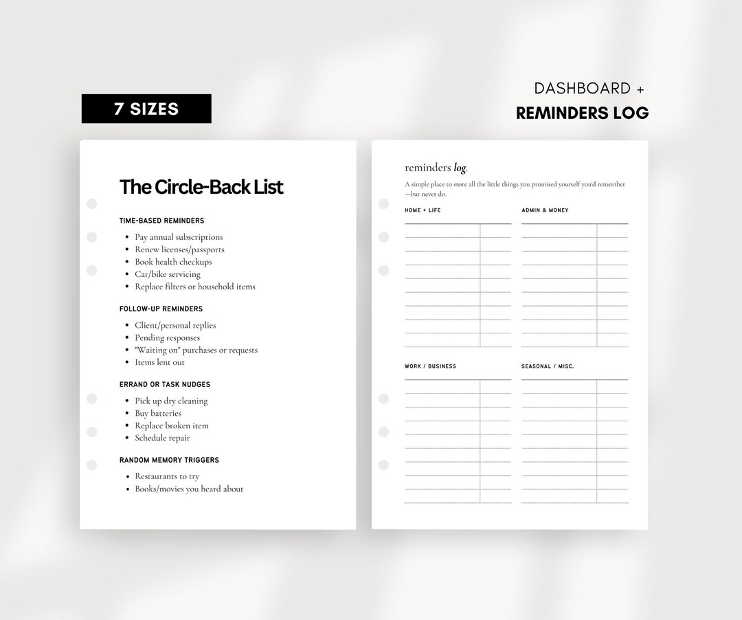 Reminders Log Printable: Task Tracker Checklist (digital PDF) - Etsy