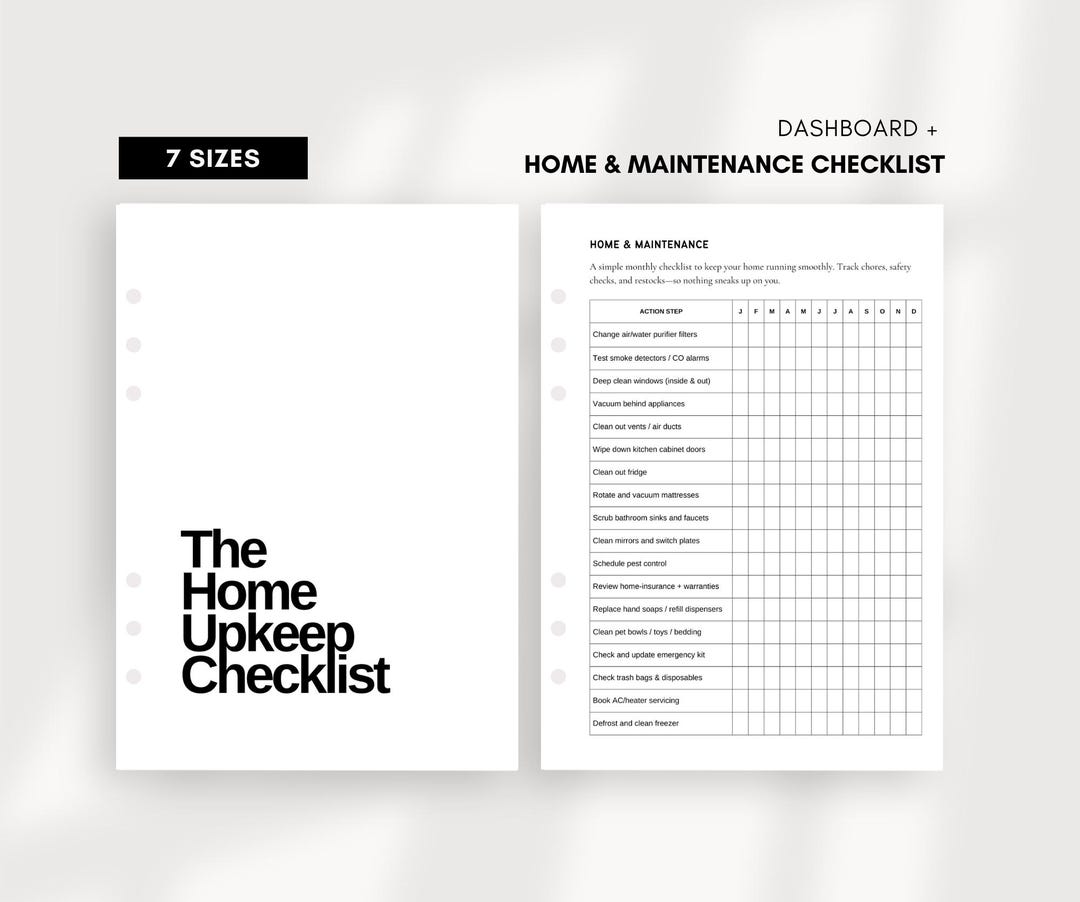 Home Maintenance Checklist: Monthly Household Upkeep Tracker (printable ...