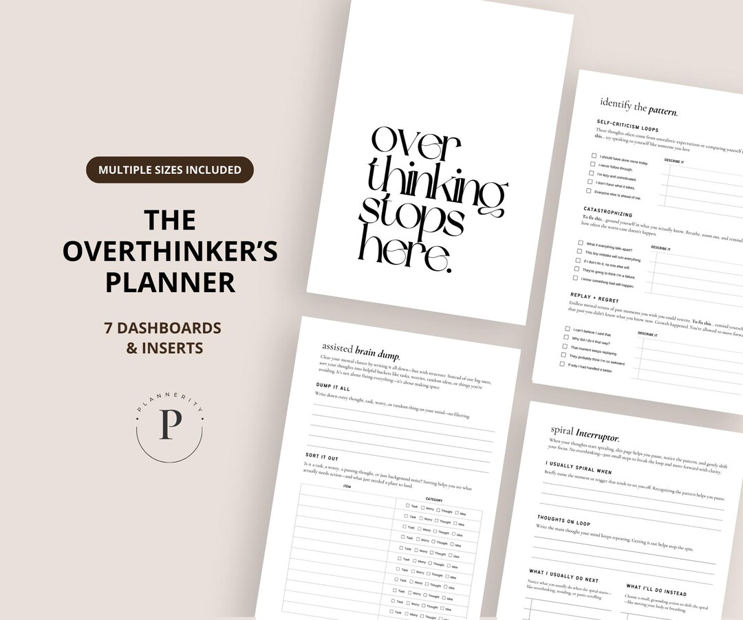 Overthinker's Planner Pack: Stop Overthinking, 7 Printable Inserts (PDF ...