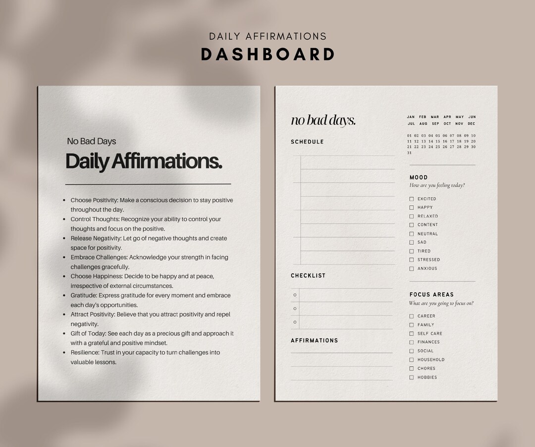 Daily Affirmations Dashboard, Minimal Planner (A4, A5, A6, Personal ...