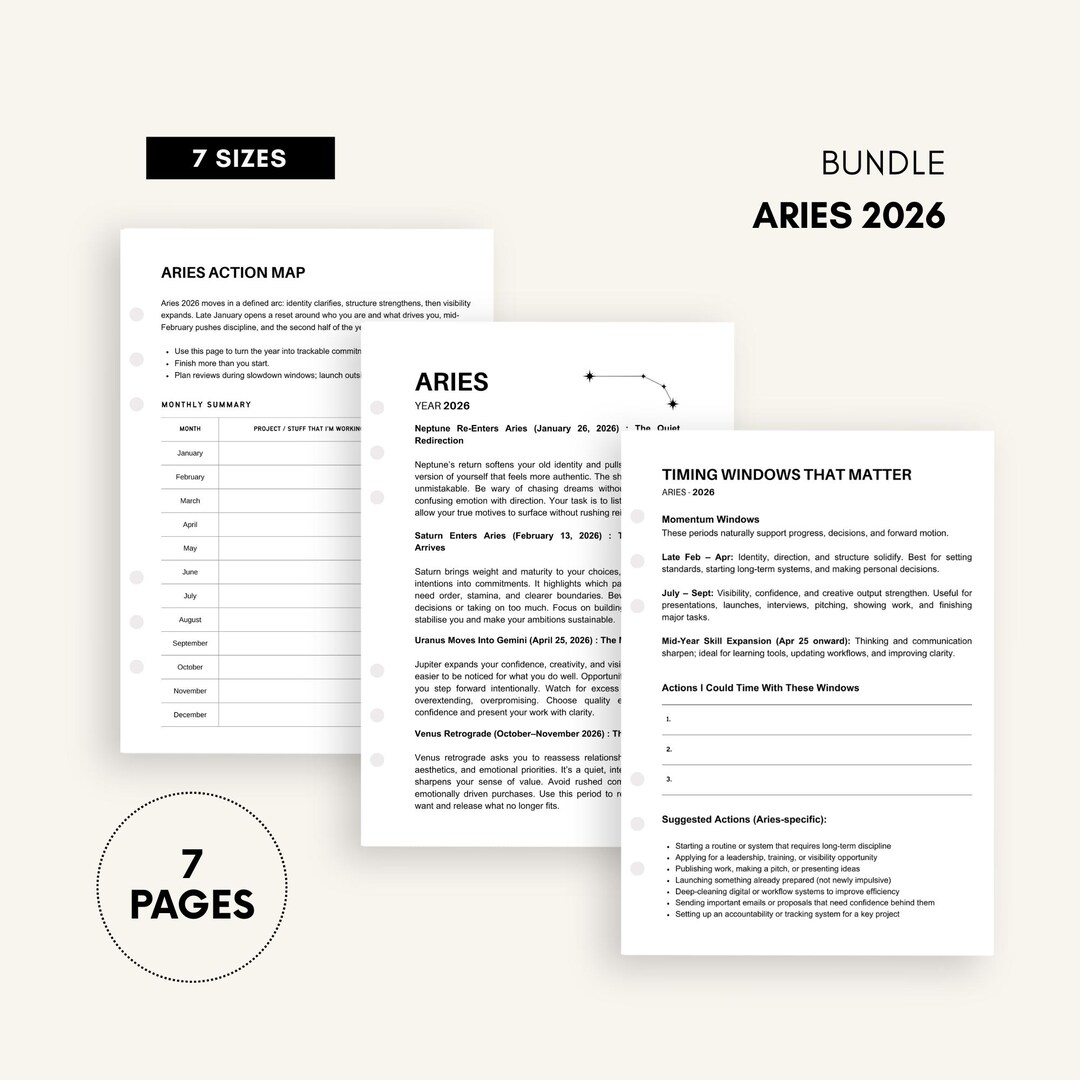 Aries 2026 Astrology Planner Workbook | Zodiac Year Guide Printable PDF ...