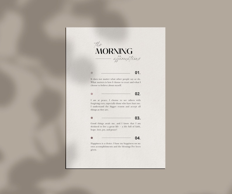 Printable Morning Affirmations Dashboard: Minimalist Planner (A4, A5 ...