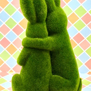 Moss Covered Bunny Couple, Easter Tabletop Décor, Green Flocked Rabbits ...