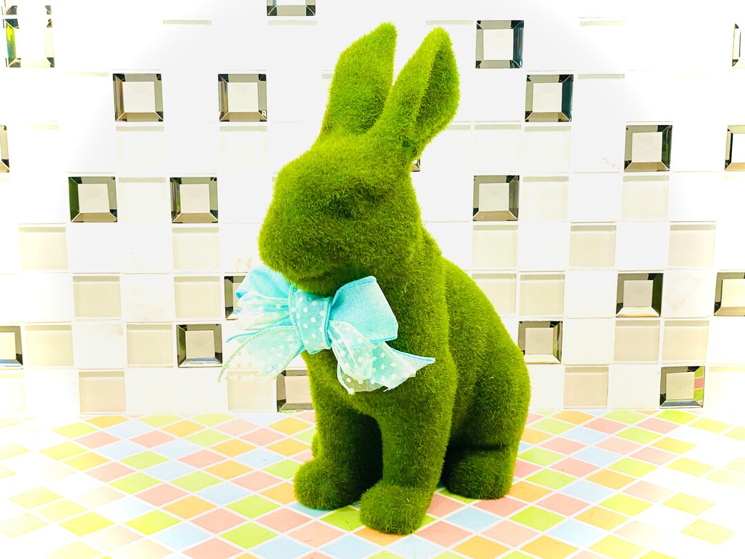 Moss Covered Bunny, Easter Tabletop Décor, Green Flocked Rabbit, Easter ...