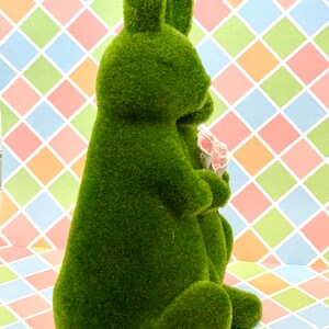 Moss Covered Bunny Couple, Easter Tabletop Décor, Green Flocked Rabbits ...
