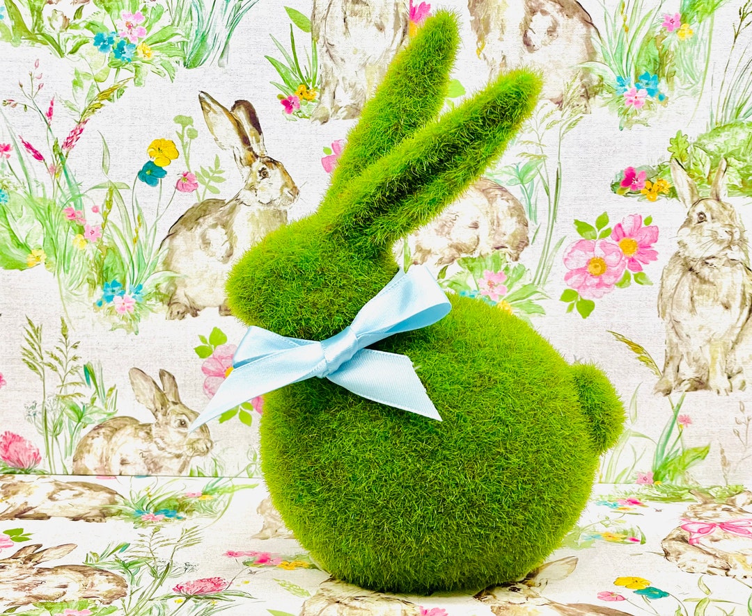 Moss Covered Bunny, Easter Tabletop Décor, Green Flocked Rabbit, Easter ...