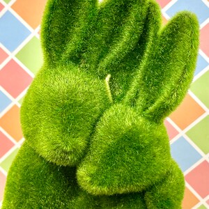 Moss Covered Bunny Couple, Easter Tabletop Décor, Green Flocked Rabbits ...