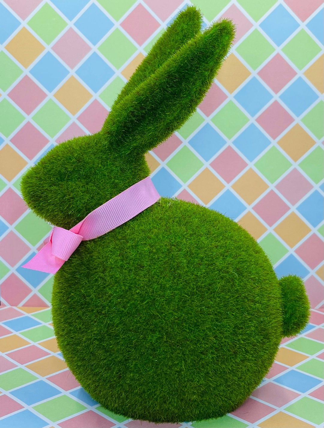 Moss Covered Bunny, Easter Tabletop Décor, Green Flocked Rabbit, Easter ...