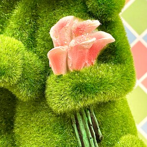 Moss Covered Bunny Couple, Easter Tabletop Décor, Green Flocked Rabbits ...