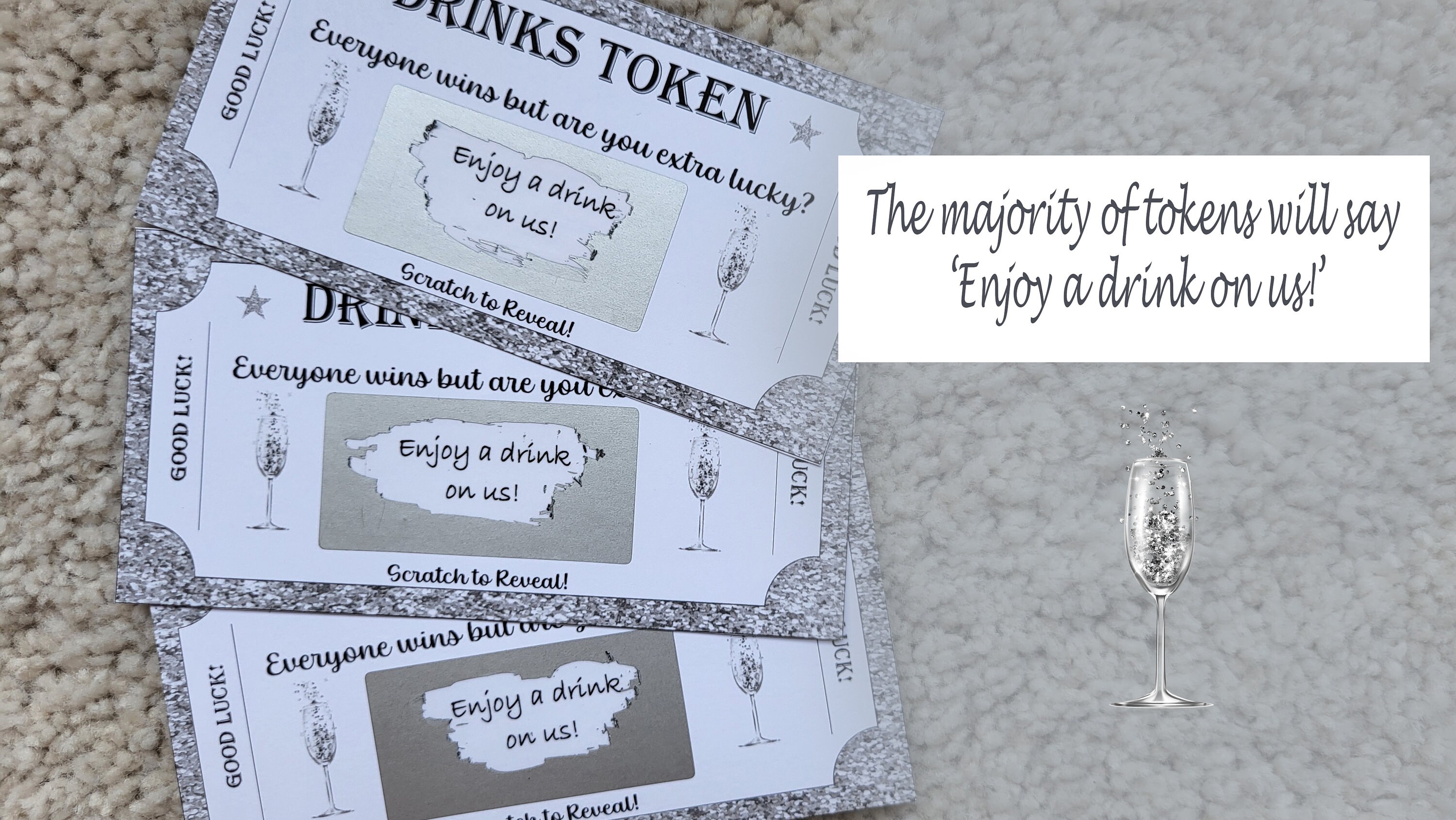Drinks Tokens for Weddings Events and Parties, Scratch to Reveal ...