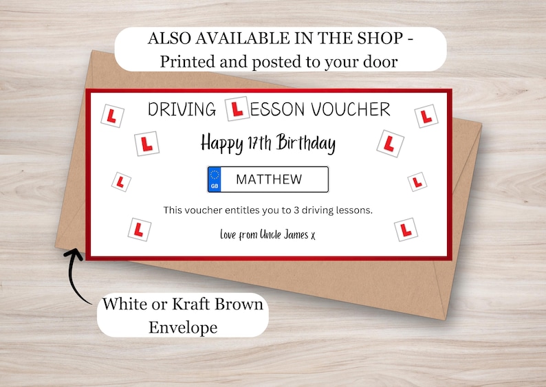 Driving Lesson Voucher, New Driver, Birthday Voucher, Personalised ...