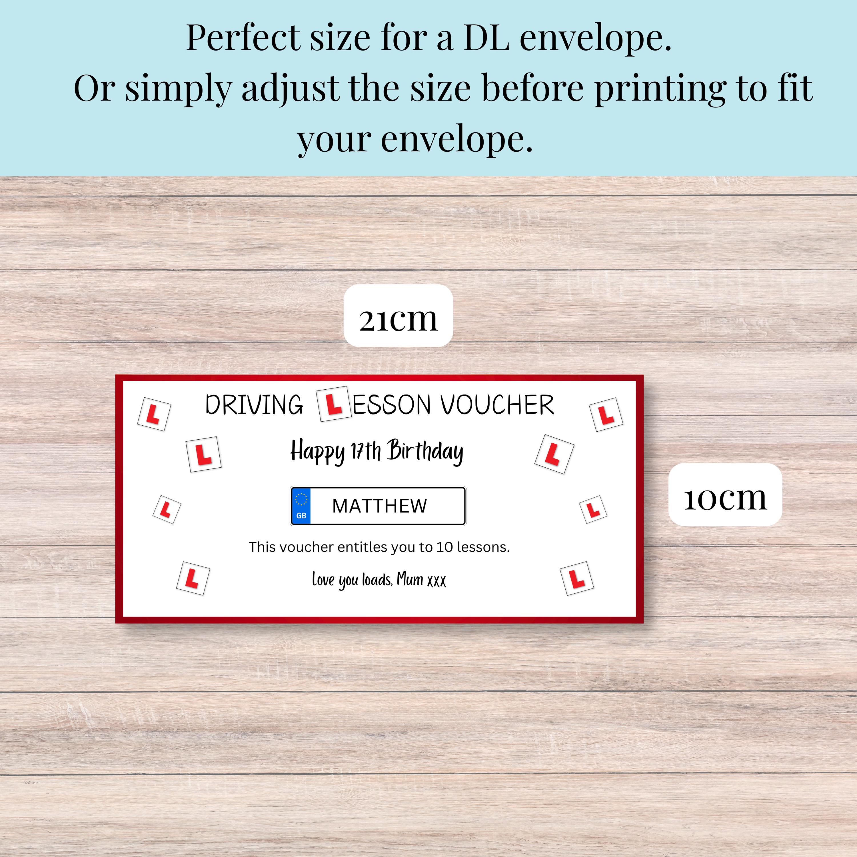 Driving Lesson Voucher, New Driver, Birthday Voucher, Personalised ...