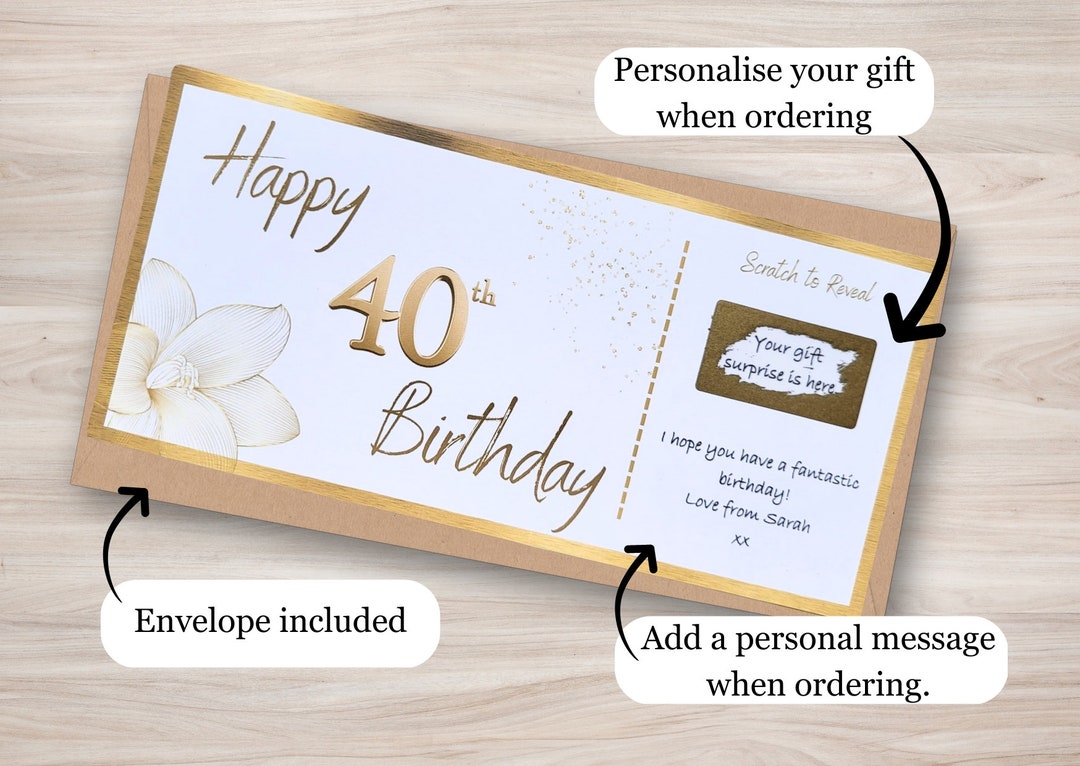 40th Birthday Gift Voucher, 40th Scratch Card, Gift Card, Birthday Gift ...