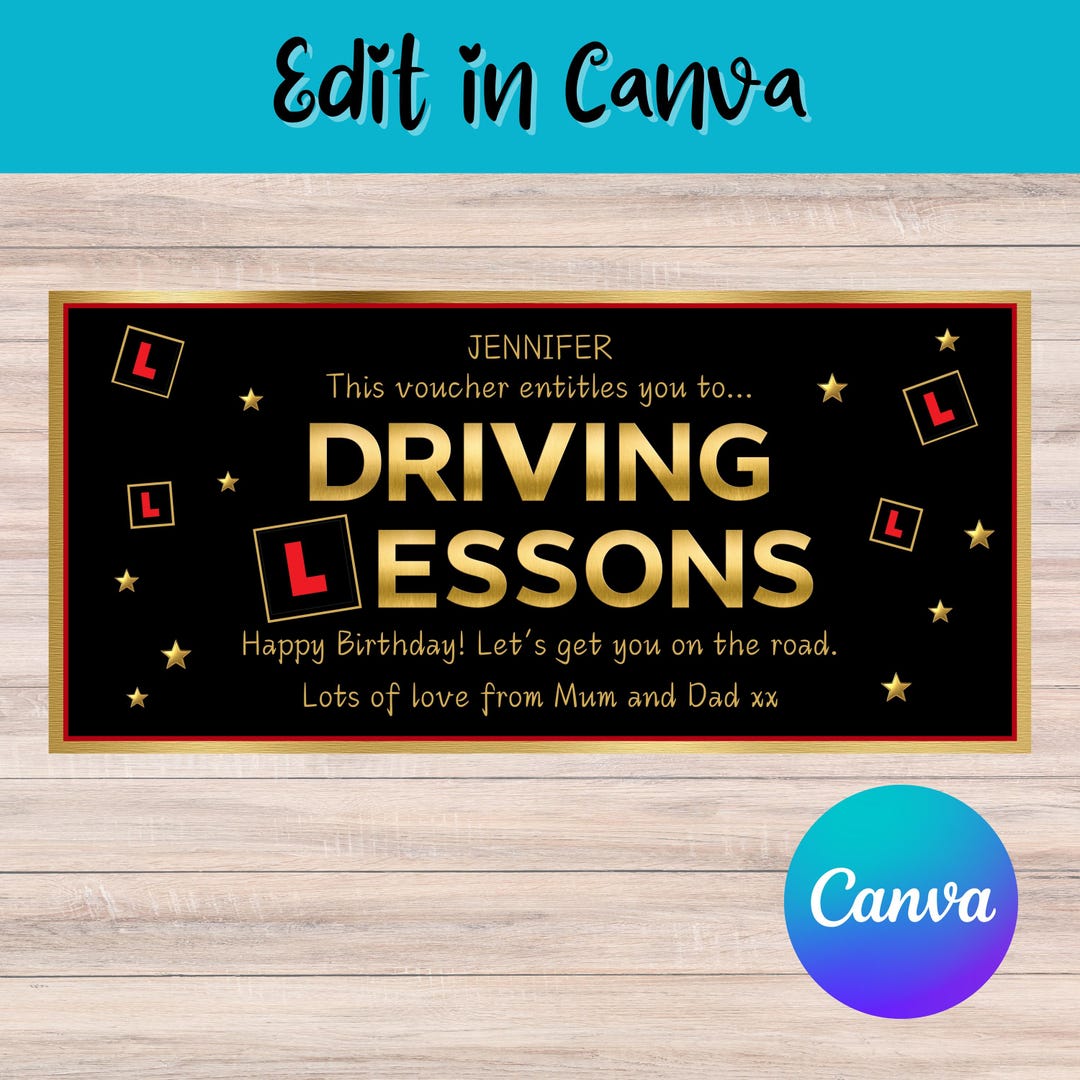Driving Lesson Voucher, New Driver, Birthday Voucher, Personalised ...