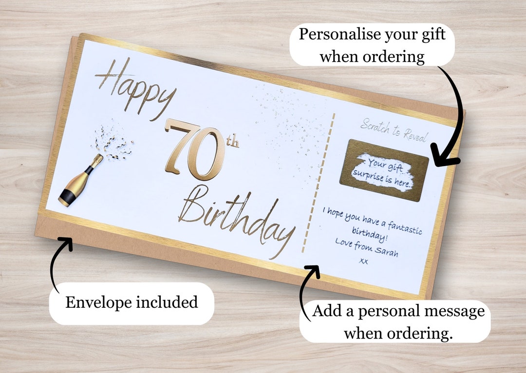 70th Birthday Gift Voucher, 70th Scratch Card, Gift Card, Birthday Gift ...