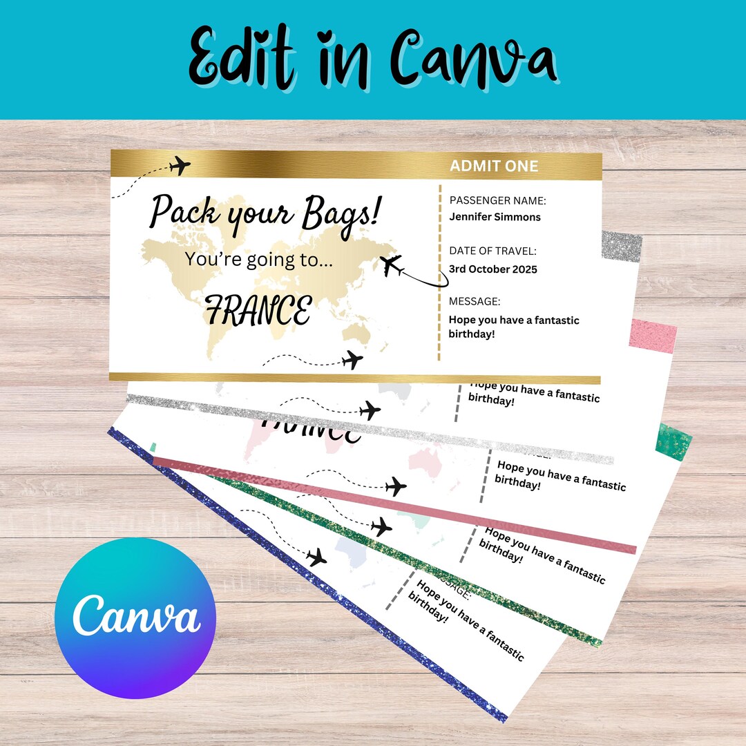 Personalized Surprise Holiday Boarding Pass Template (edit in Canva) - Etsy