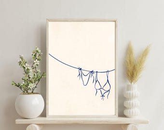 Blue Bikini Art Print, Bathing Suit Poster, Beachy Prints, Coconut Girl ...