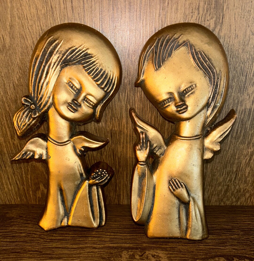 Vintage MCM Gold Angels Wall Plaques - Etsy