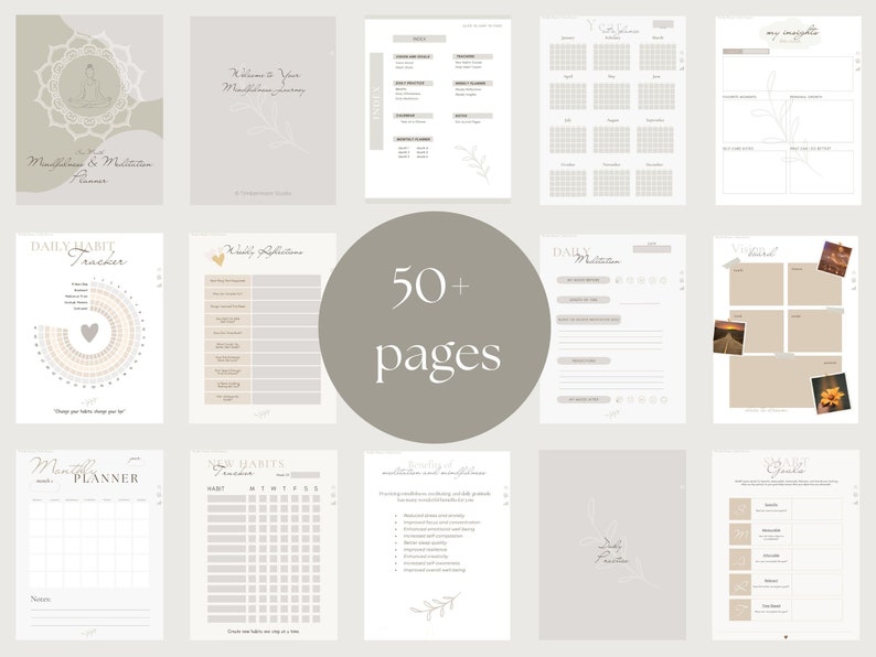 Mindfulness Journal & Habit Tracker for Self Care | Meditation Journal ...