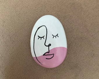 Handpainted River Rock Abstract Face Paperweight, Garden Deco - Etsy