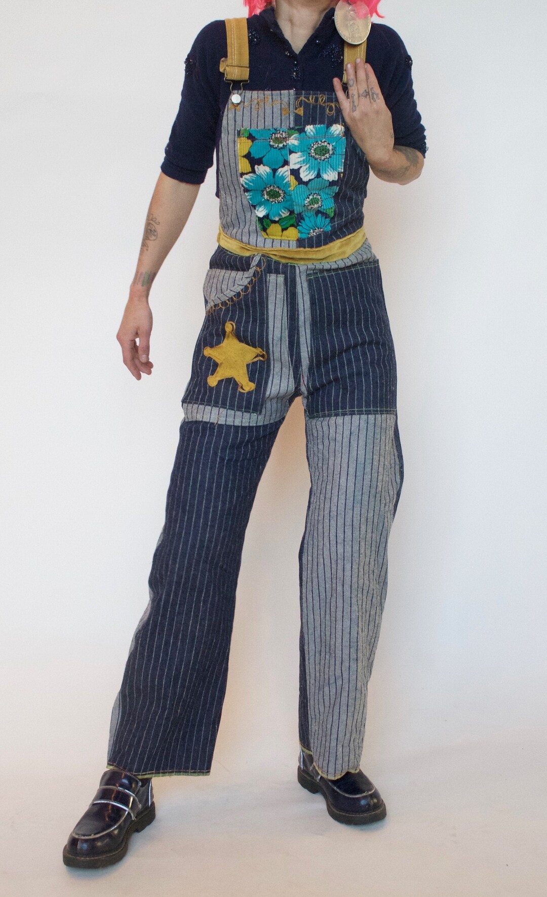 Stripped Denim Two Tone Overalls - Etsy