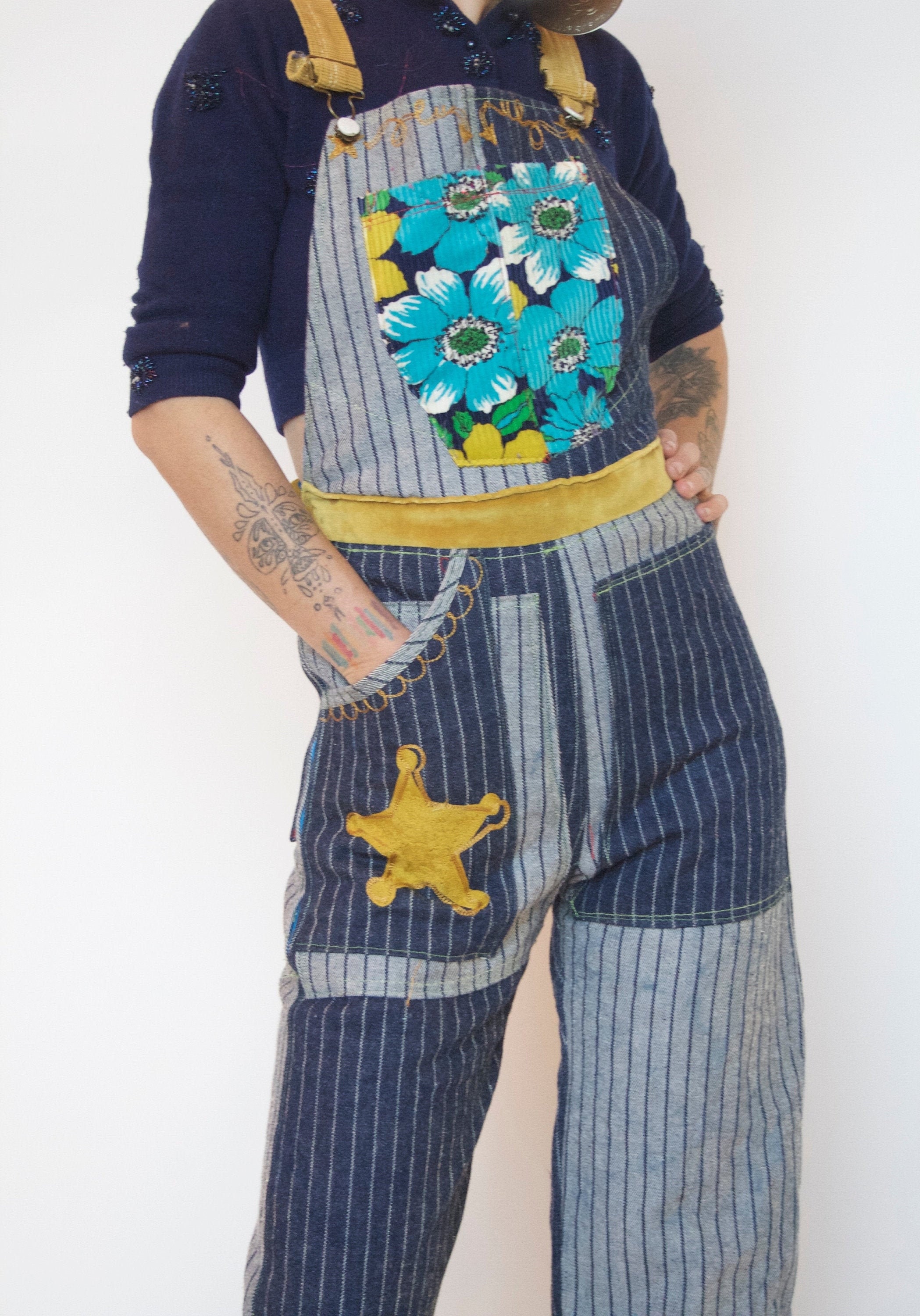 Stripped Denim Two Tone Overalls - Etsy