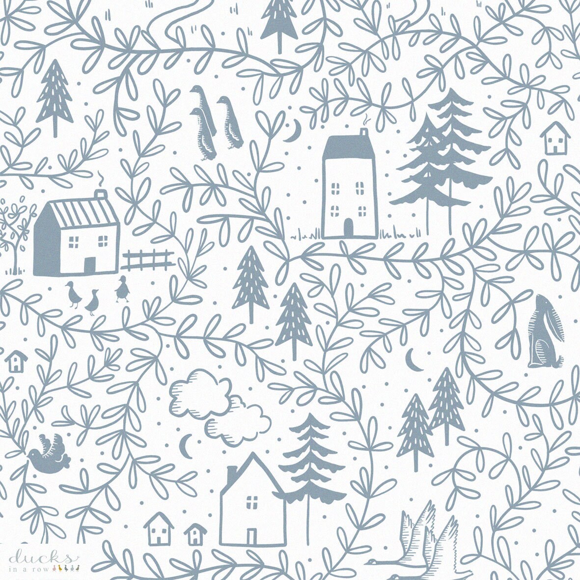 A5 Sample | Cottages in the Woods Wallpaper Dusk | Kids Wallpaper ...