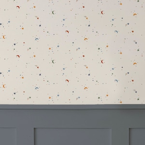 Moons & Stars Luxury Children's Wallpaper ~ Multi | Space Wallpaper ...