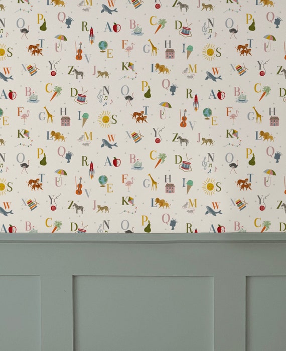 Alphabet Wallpaper Kids Wallpaper ABC Print Kids Room - Etsy