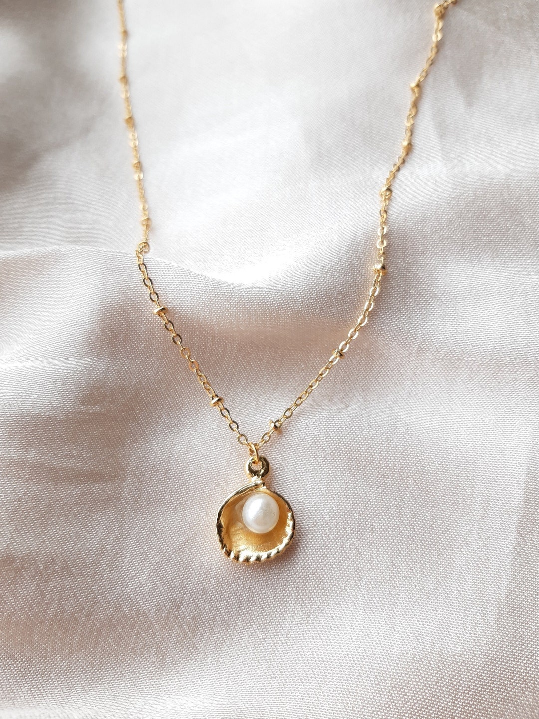 24k Gold Plated Handmade Seashell Beaded Necklace With Pearl/clam Shell ...
