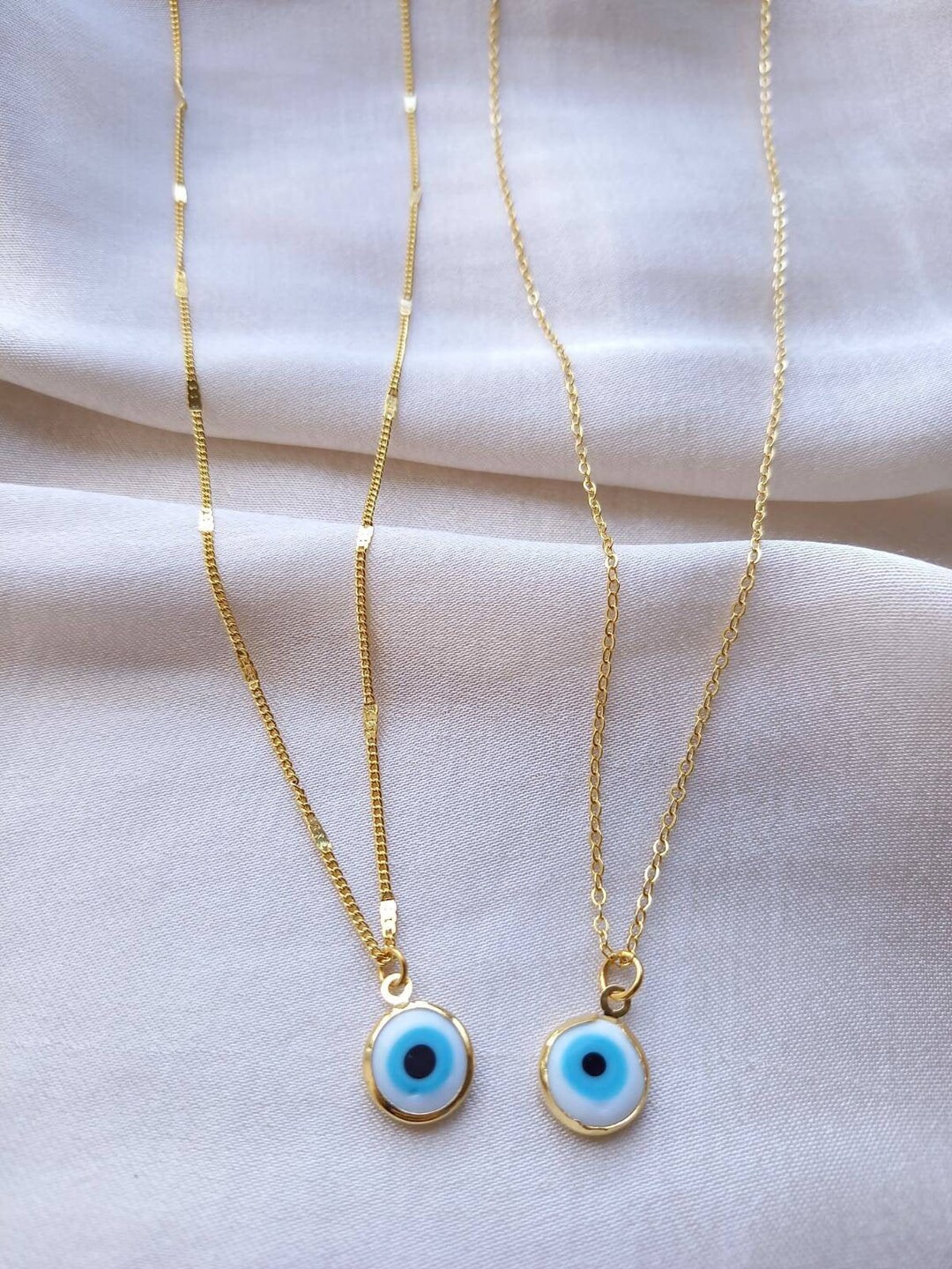 24k Gold Plated Baby Blue Evil Eye Necklace Handmade/soldered Chain ...