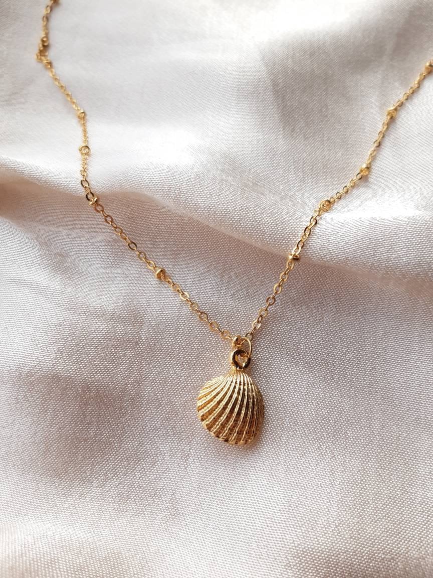 24k Gold Plated Handmade Pearl Seashell Beaded Necklace/clam Shell ...