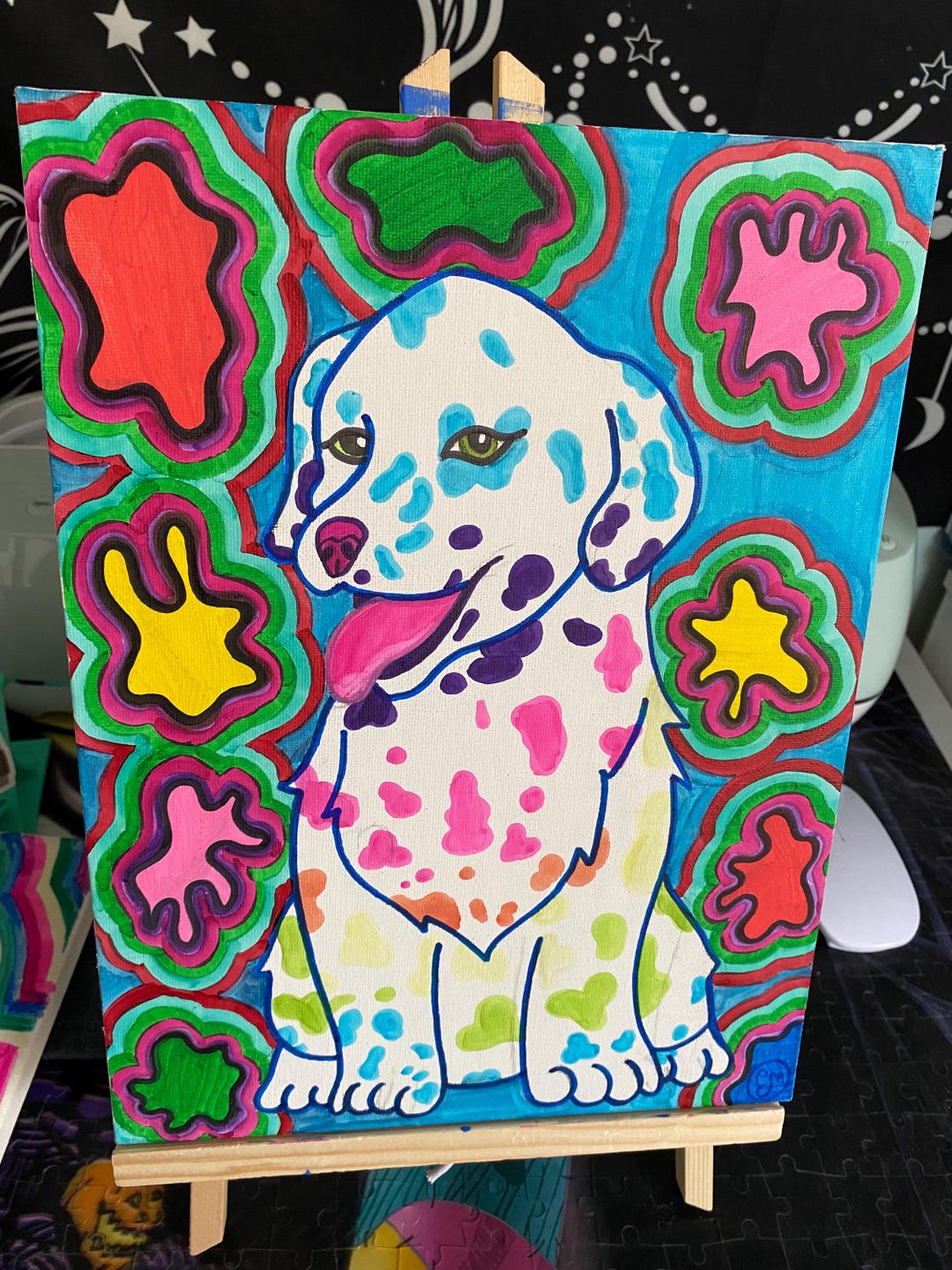 Lisa Frank Dalmatian With Paint Splatters Acrylic Painting - Etsy