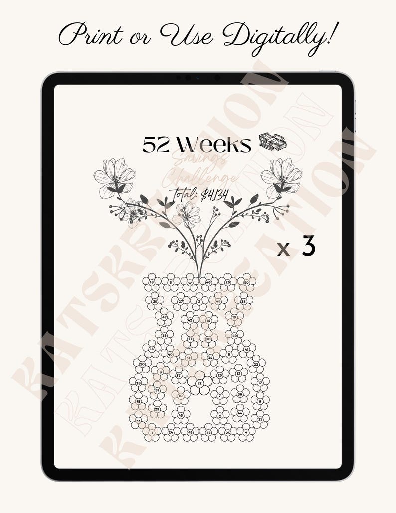 52 Week Money Saving Challenge - Printable PDF - Digital Download - Etsy