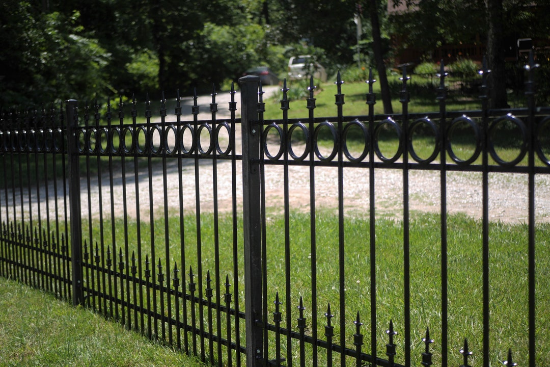 Wrought Iron Fence Panels With SOLID PICKETS, Rings and 18" Tall Sub ...