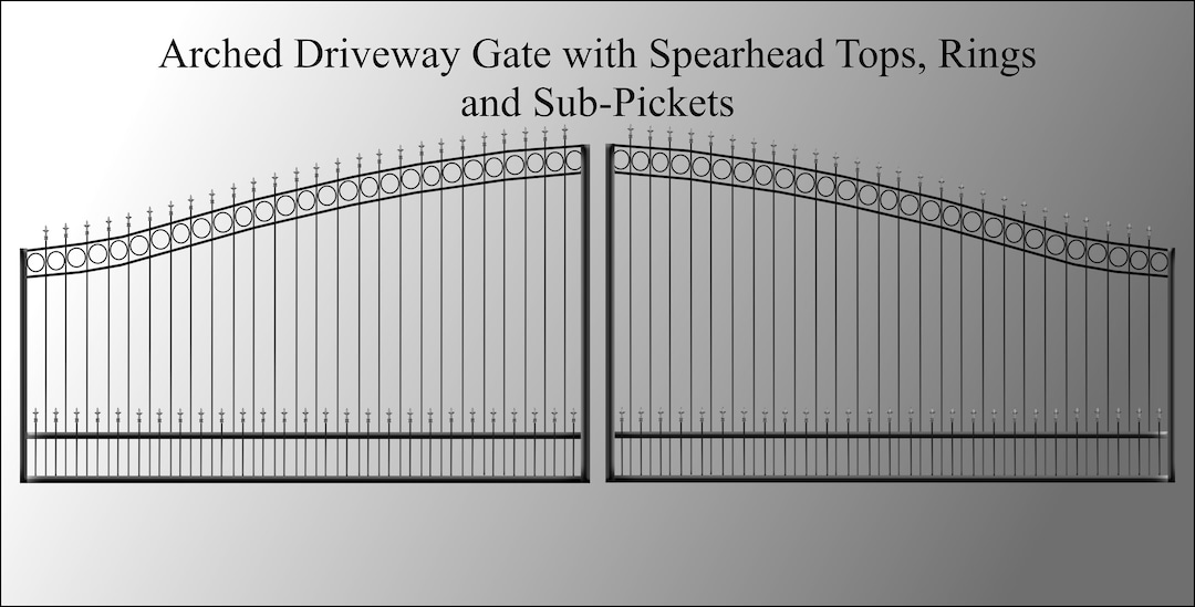 Arched Driveway Gate With Spearhead Tops Rings or Scrolls & - Etsy