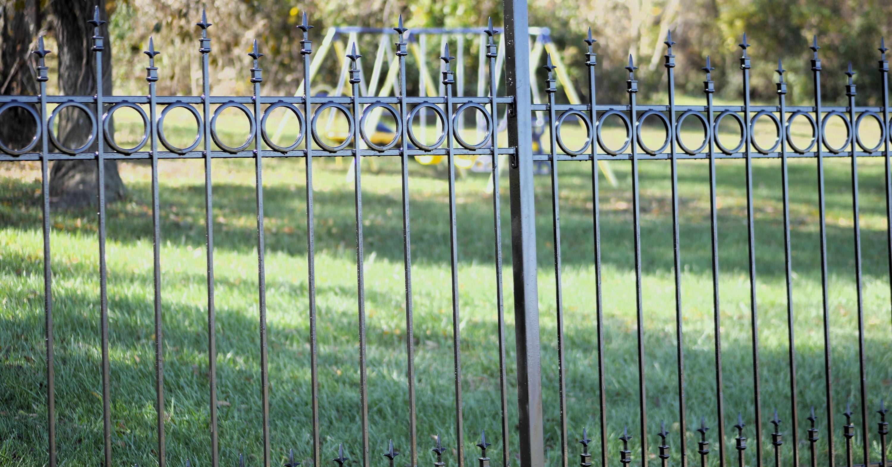 Wrought Iron Fence Panels With SOLID Alternating Height Pickets, Rings ...