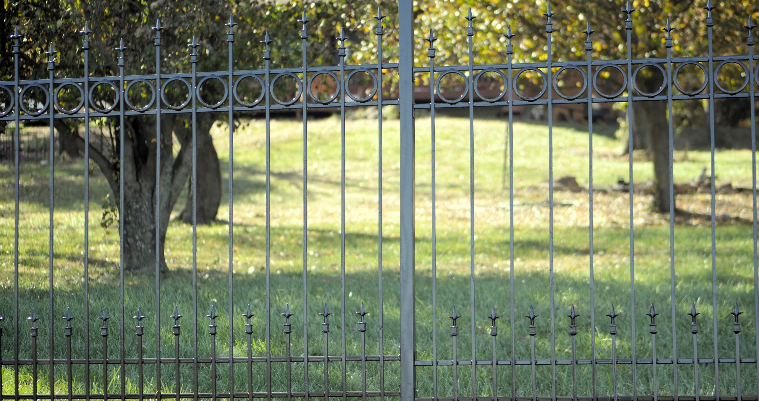 Wrought Iron Fence Panels With SOLID Alternating Height Pickets, Rings ...