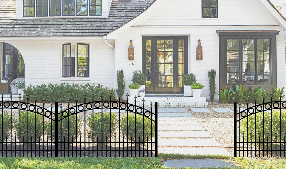 Arched Wrought Iron Fence Panels With SOLID PICKETS, Rings and 18" Tall ...