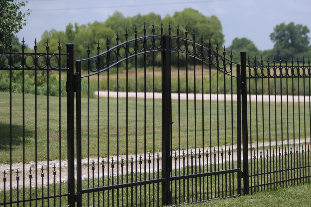 Arched Driveway Gate With Spearhead Tops, Rings or Scrolls, & Sub ...