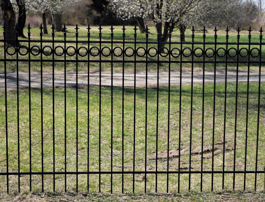 Wrought Iron Fence Panels With Solid Pickets and Rings Etsy