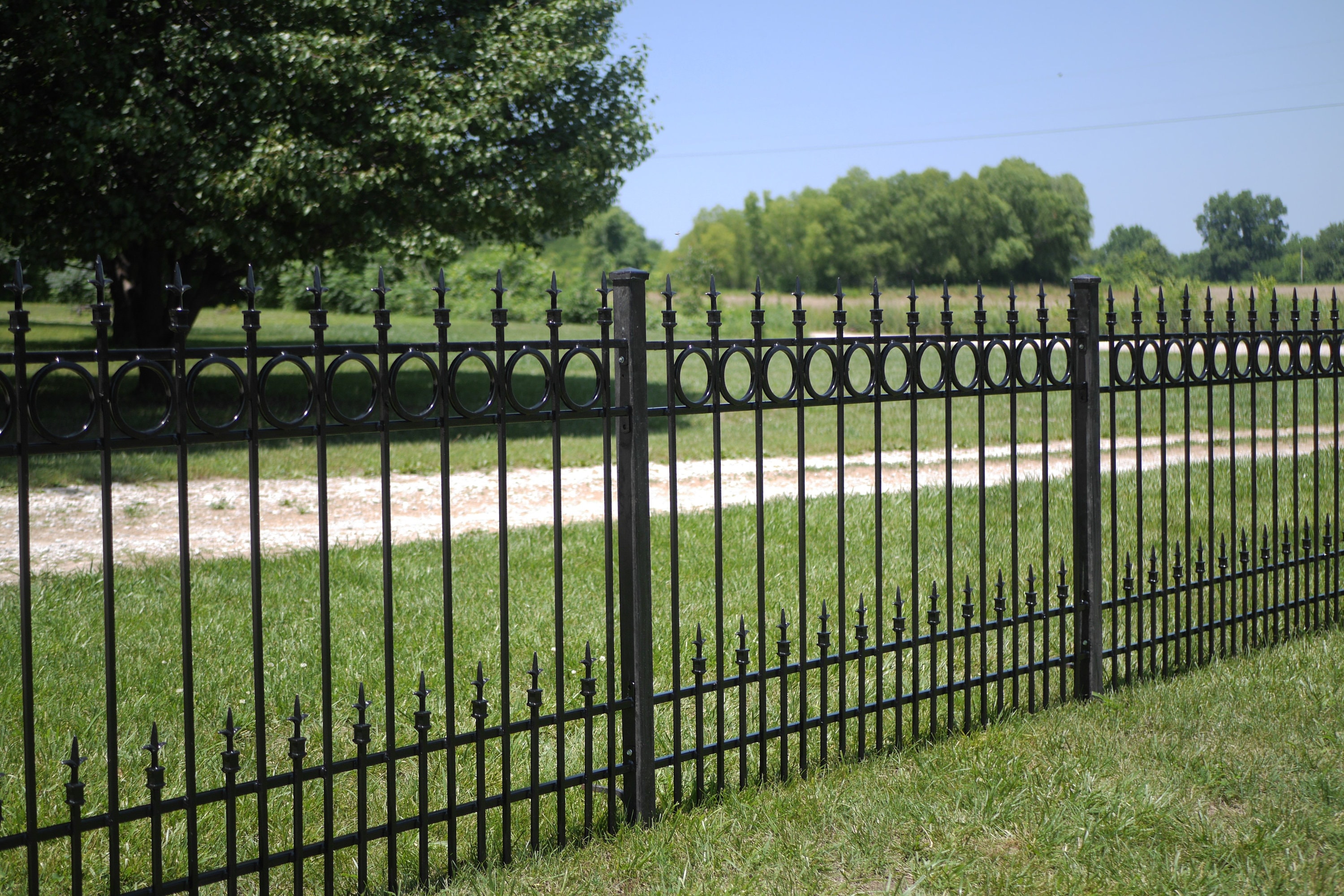 Wrought Iron Fence Panels With SOLID PICKETS, Rings and 18" Tall Sub ...