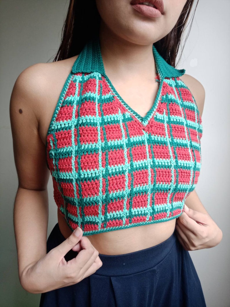 Crochet Myrtle Plaid Collar Crochet Top Pattern - Etsy