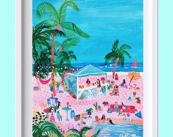 Pink Beach Babe Art Print - Etsy