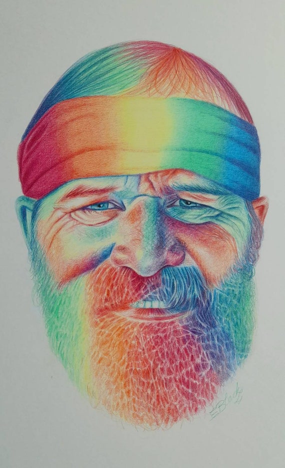 Wim Hof Original Rainbow Portrait Drawing A4 Artwork. | Etsy