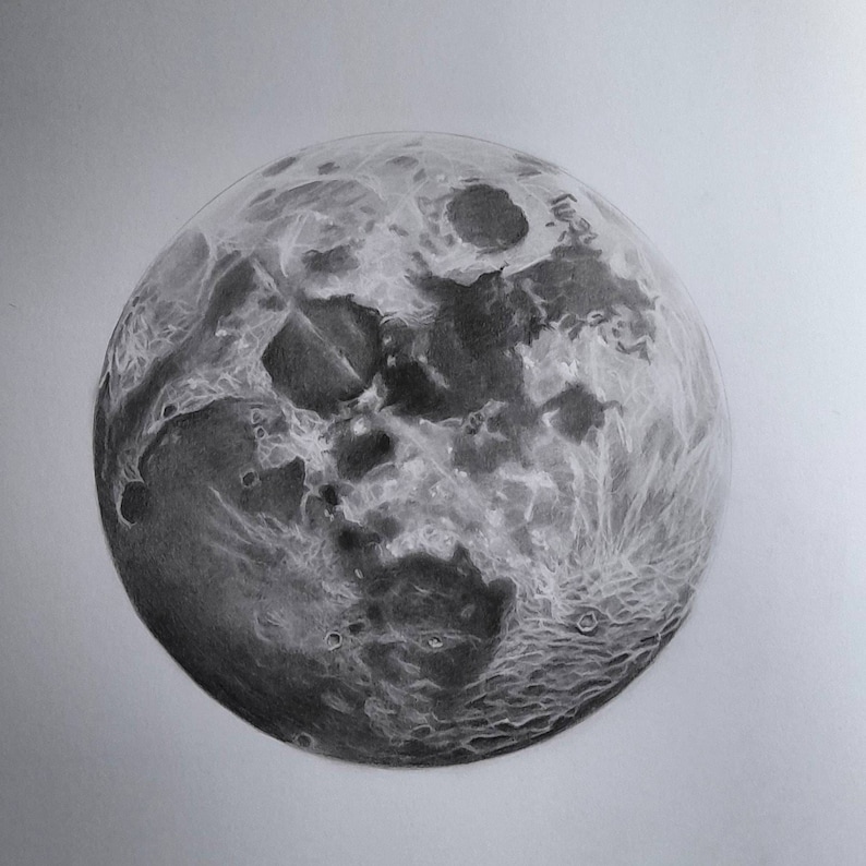 Original Moon Drawing A3. Graphite Art. Lunar Night Sky. - Etsy